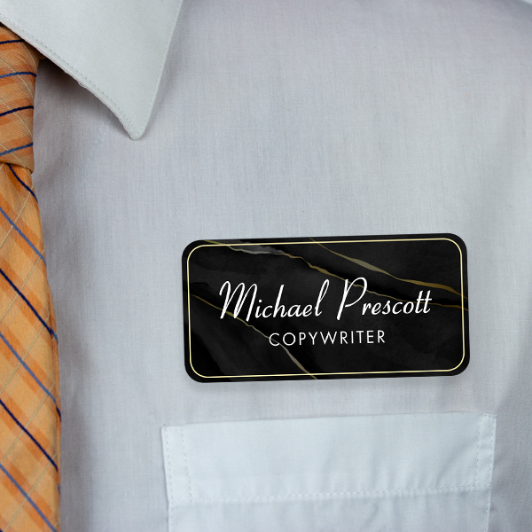 1.5" x 3" UV Printed Full Color Name Tag on Black and Marble Background ...